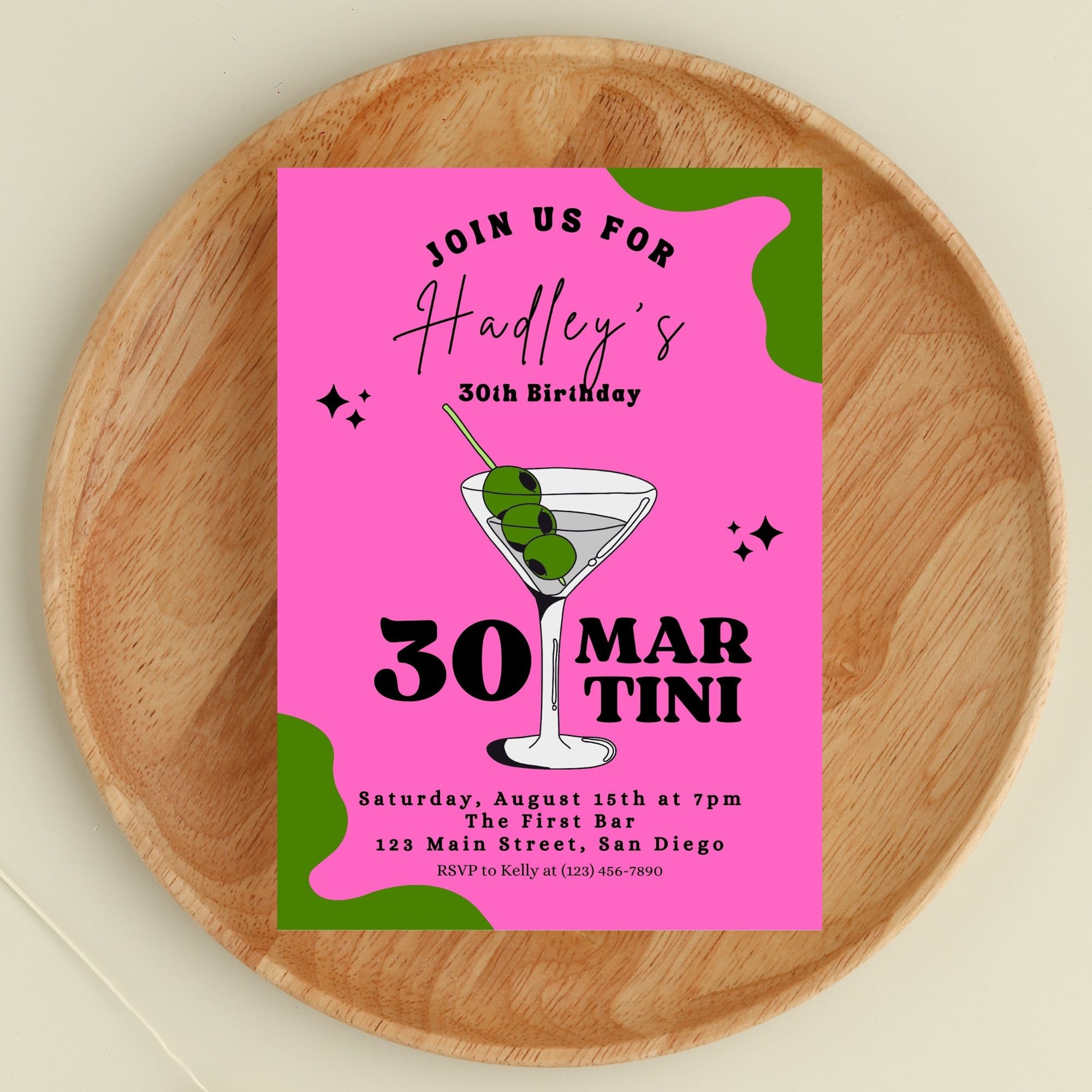 30 Martini Birthday Party Invitation Template, Pink Dirty Martini ...
