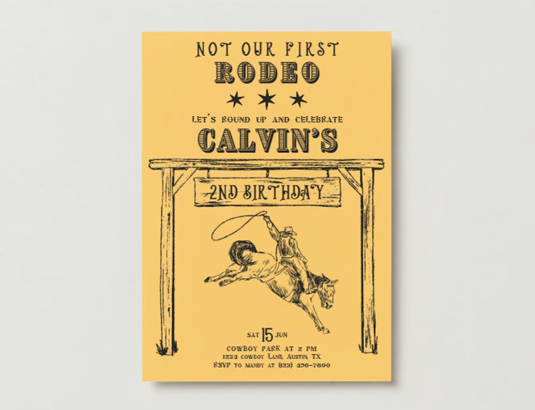 Kid's Birthday Party Invitation Template, Not Our First Rodeo Birthday ...