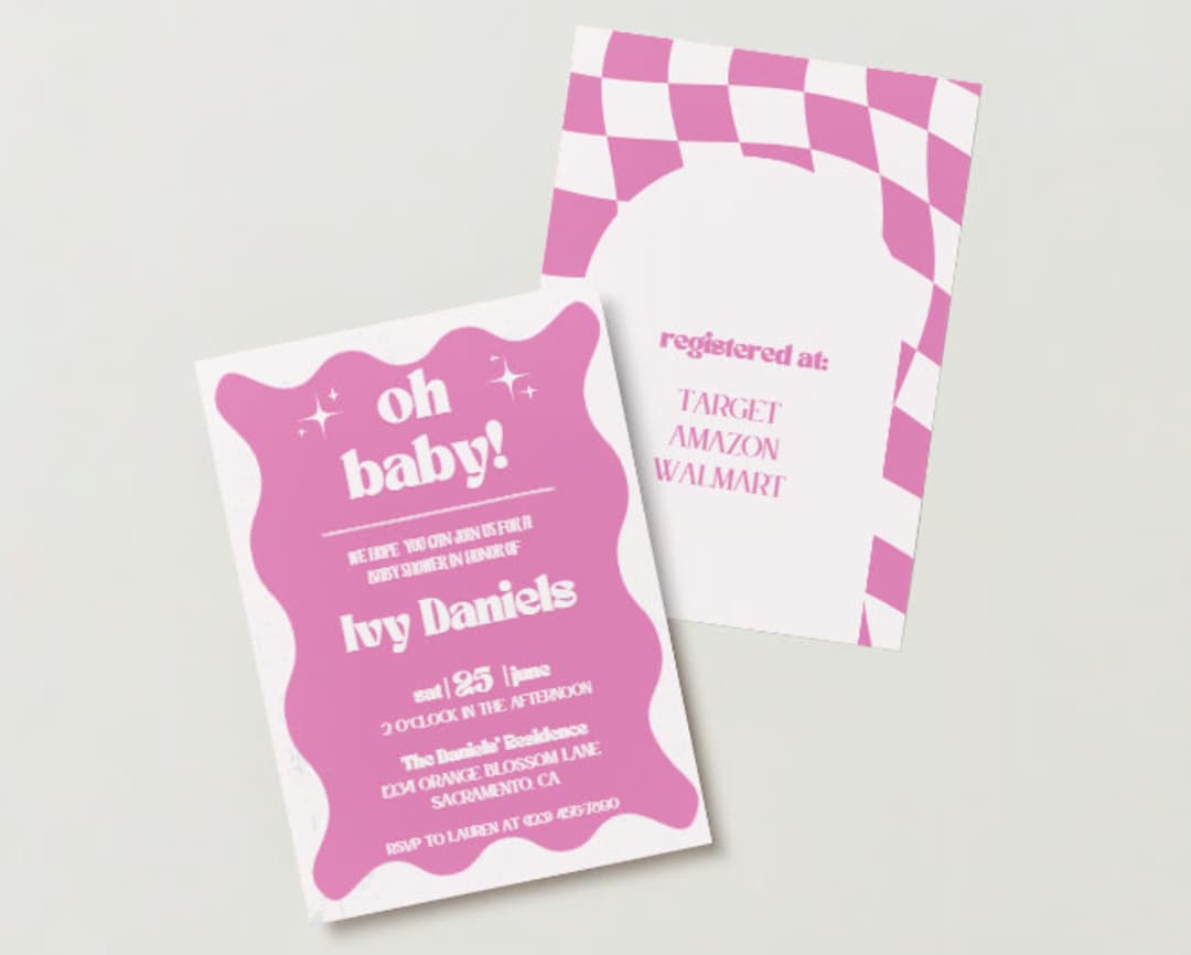 Retro Baby Shower Invitation Template, Groovy Baby Shower, Boho, Pink ...