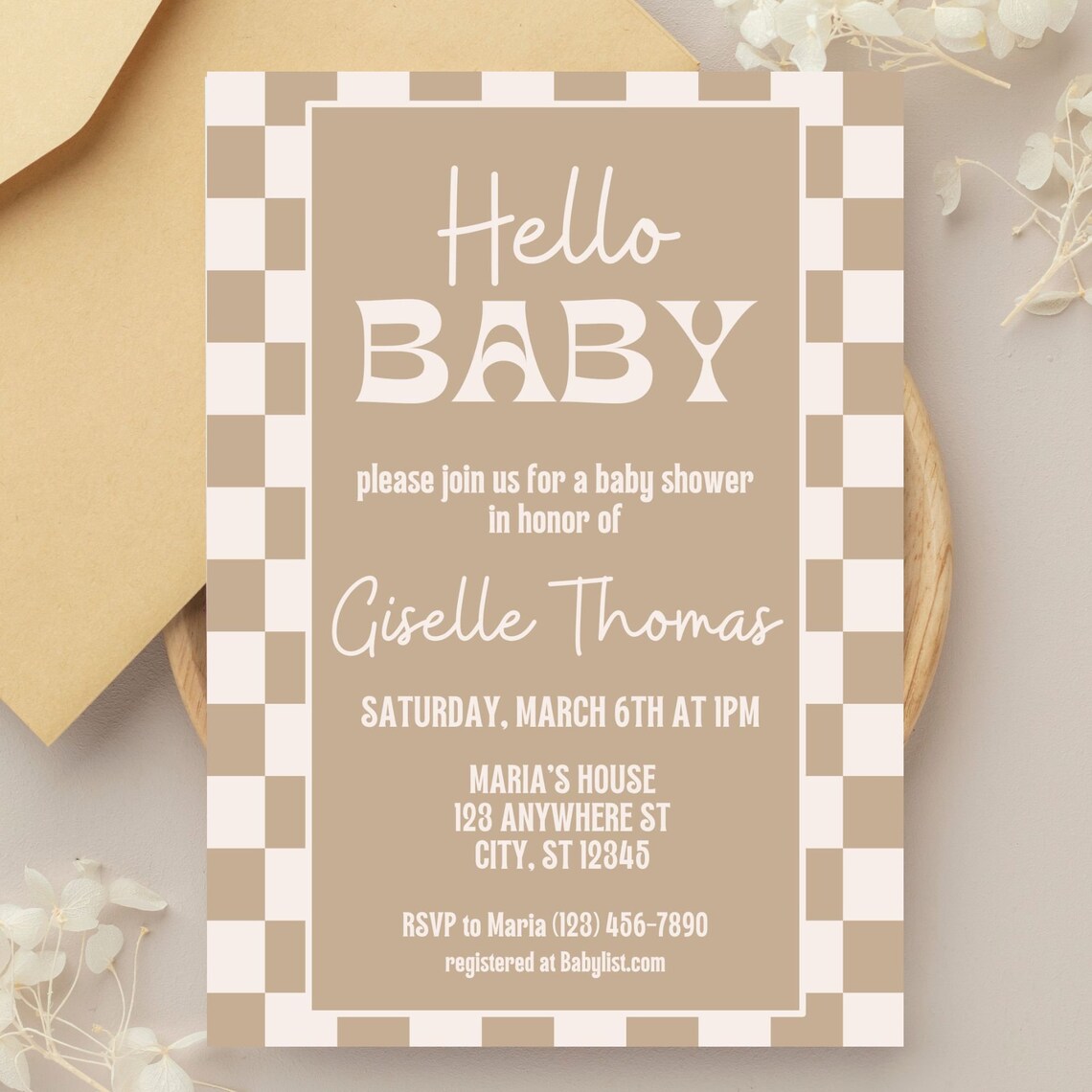 Brown Gender Neutral Baby Shower Invitation Template, Minimalist ...