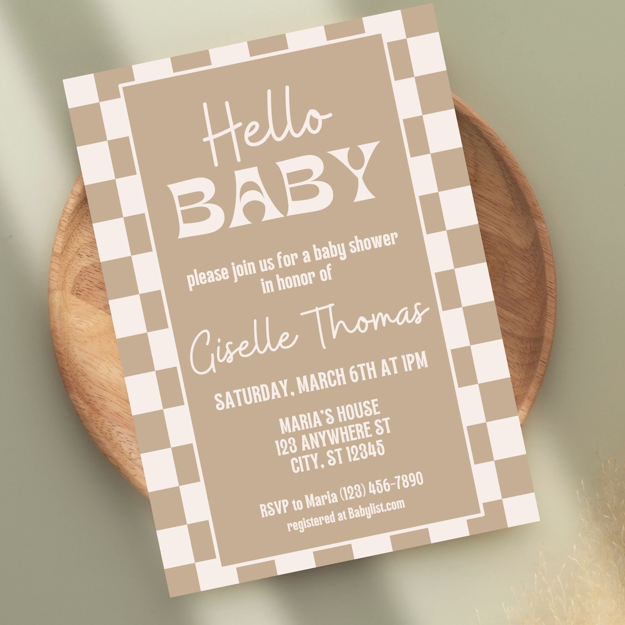 Brown Gender Neutral Baby Shower Invitation Template, Minimalist ...