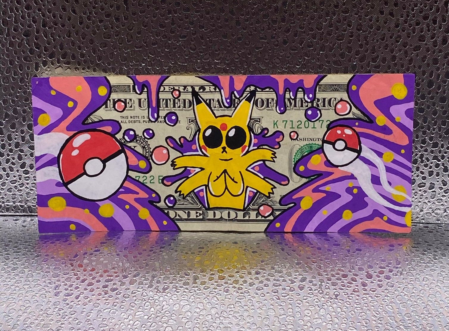 Pokemon Pikachu Trippy 1 Dollar Bill Original Painting Street Art - Etsy
