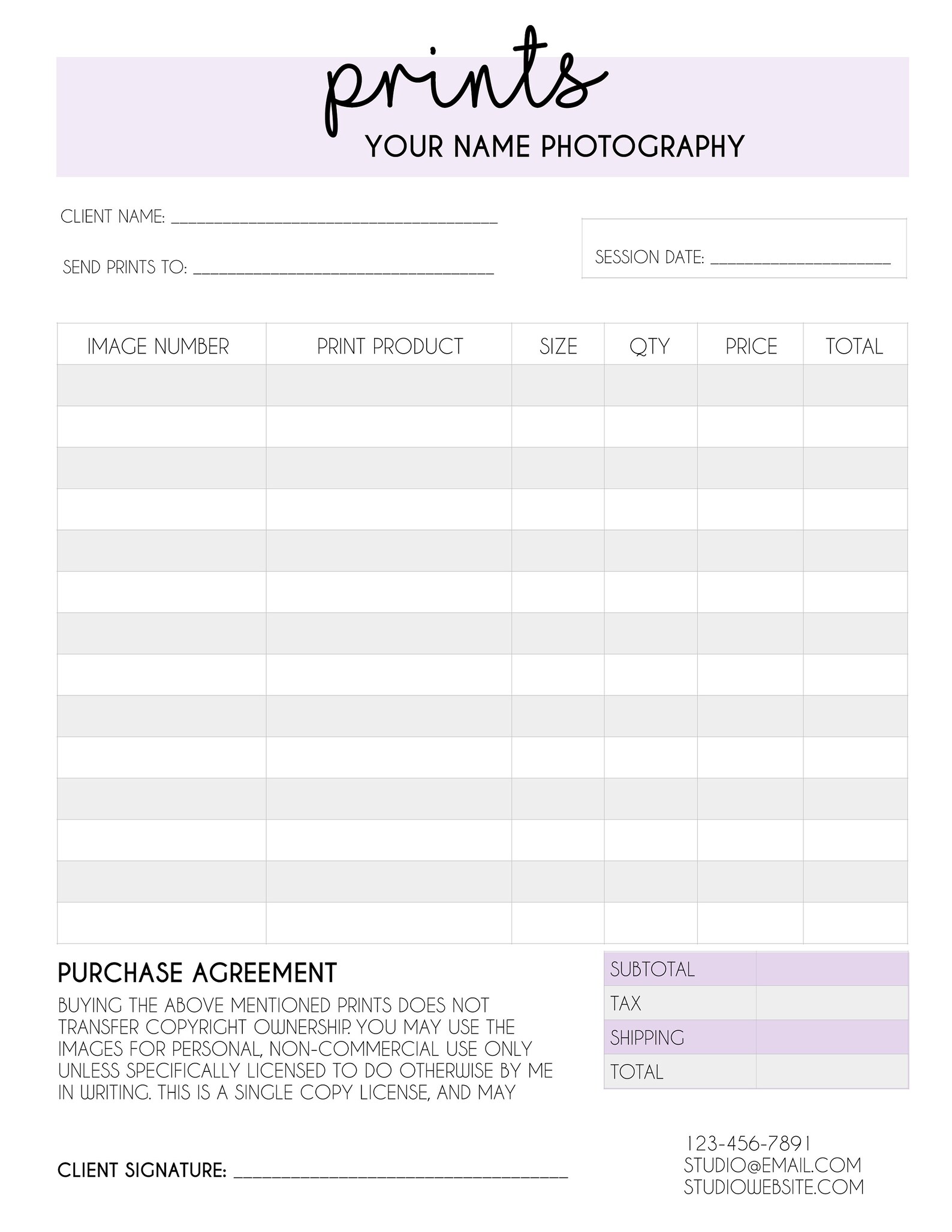 Prints Order Form Template Photography Order Form - Etsy