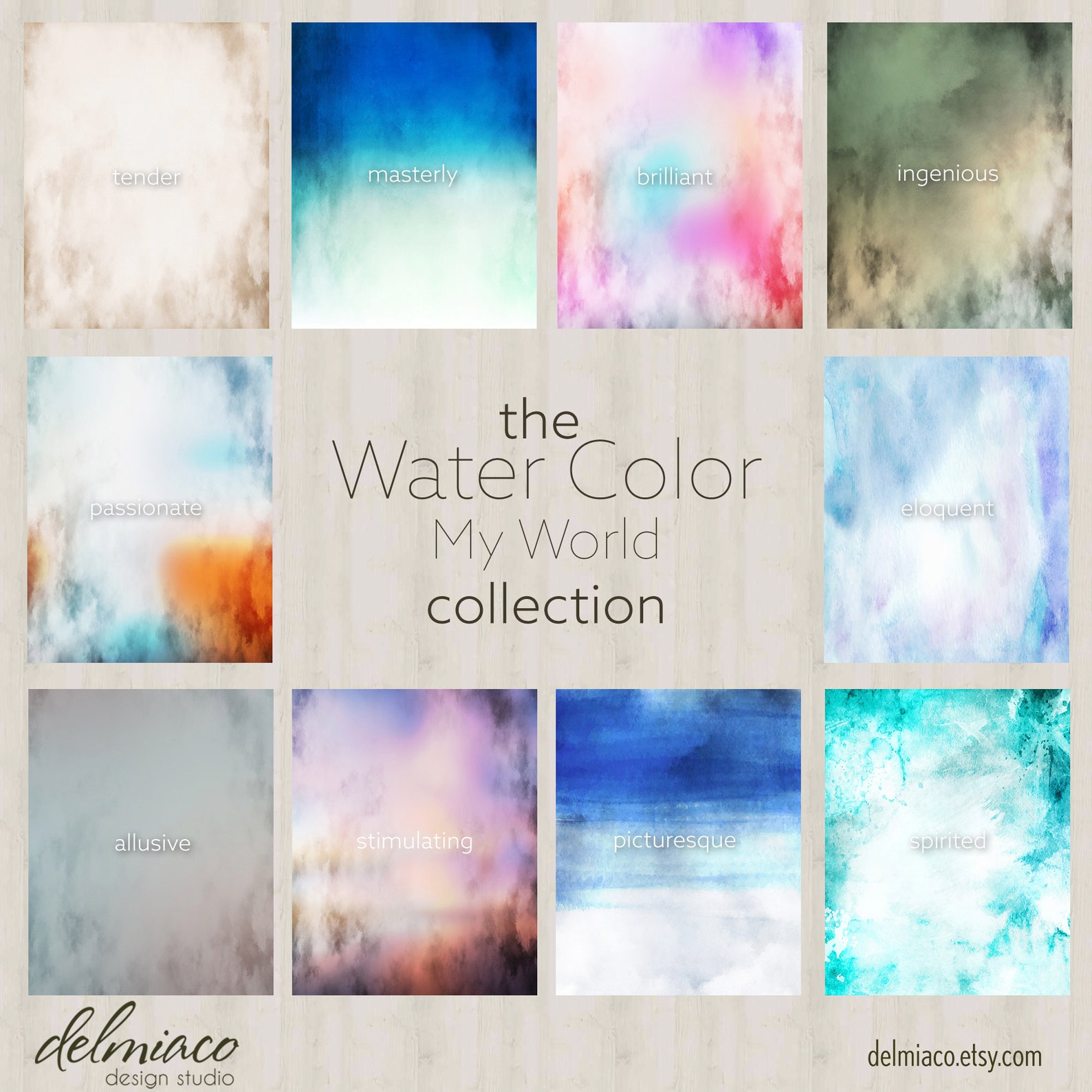 Water Color My World Digital Backdrops A Mixture of Blues - Etsy