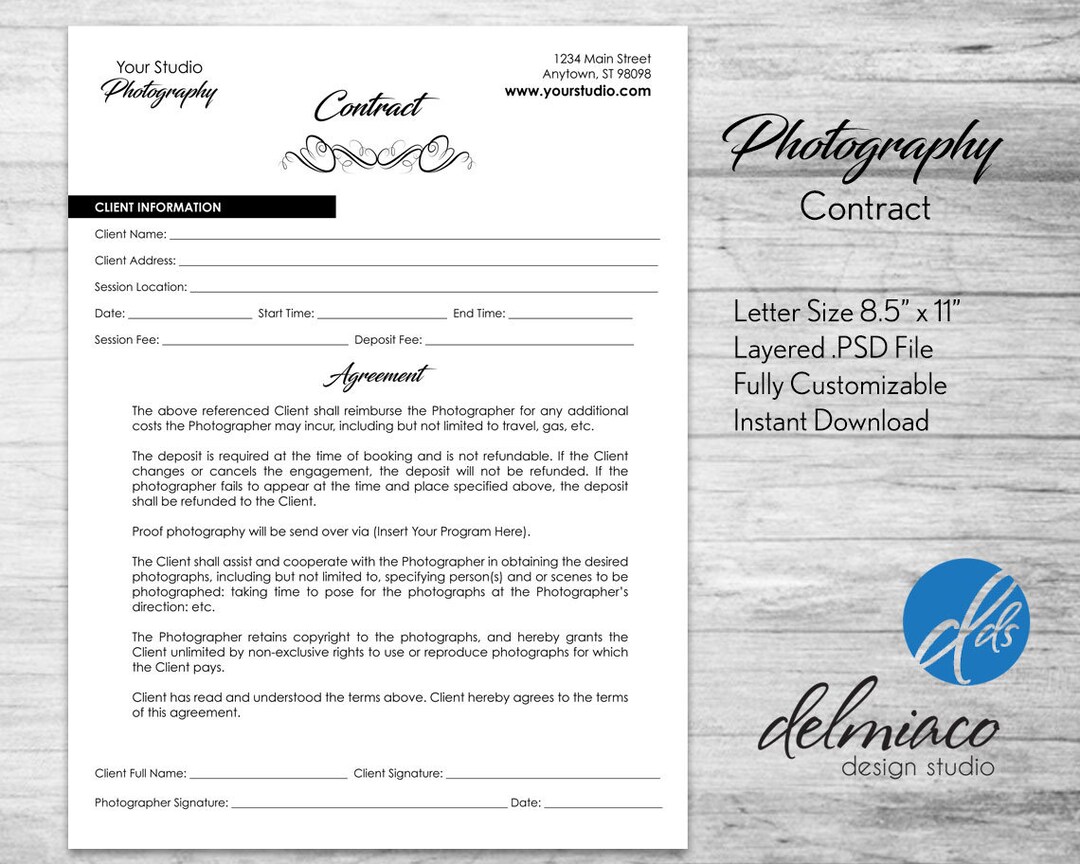 Photography Contract | Fully Customizable Layered PSD (photoshop ...