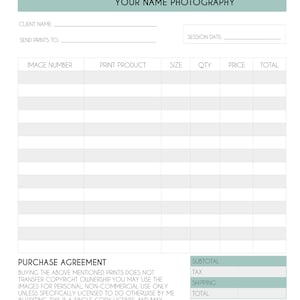 Prints Order Form Template | Photography Order Form | Photoshop ...