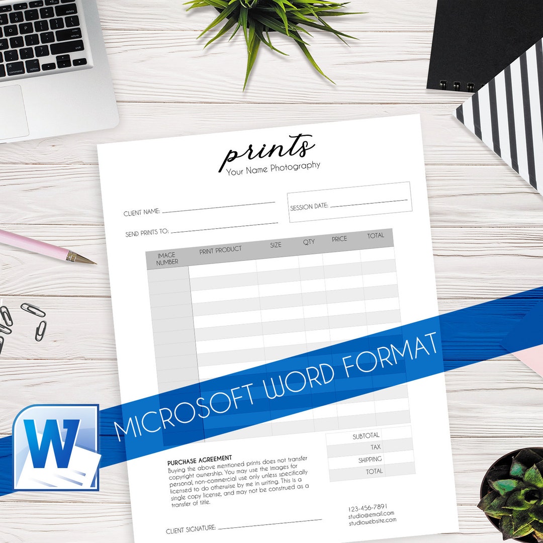 Prints Order Form Template | Photography Order Form | MS Word (PC ...