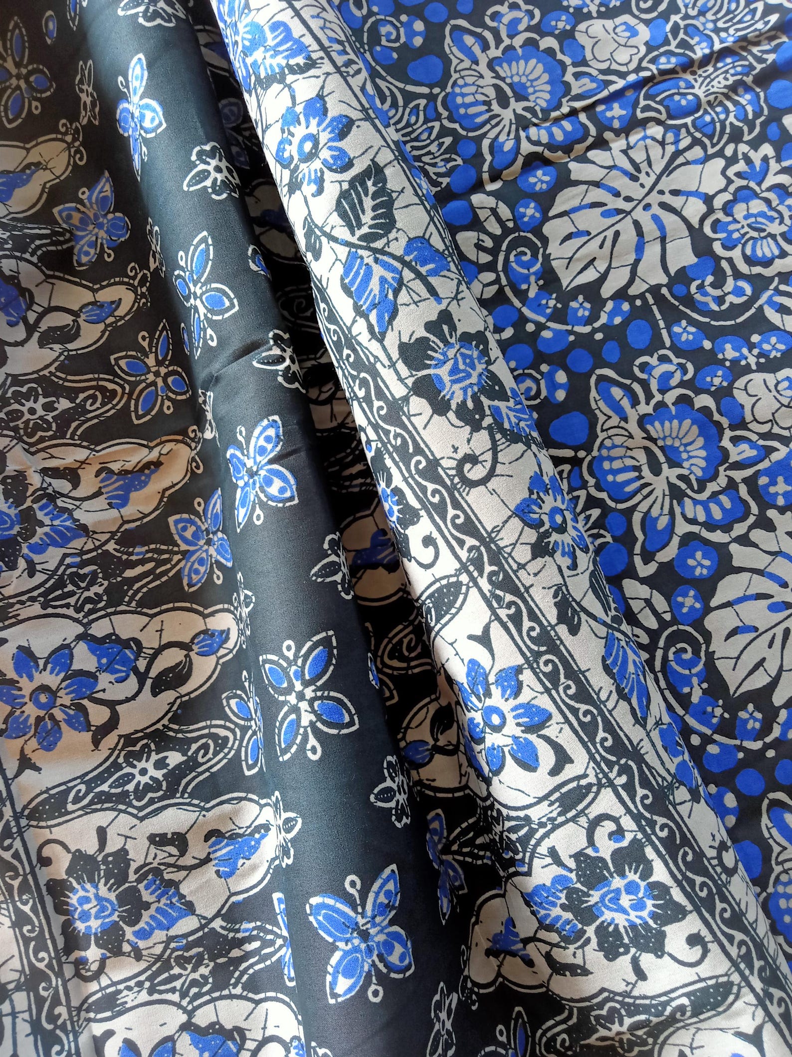 Blue Authentic Malaysian Handstamp Batik Sarong Cotton Fabric,flowery ...