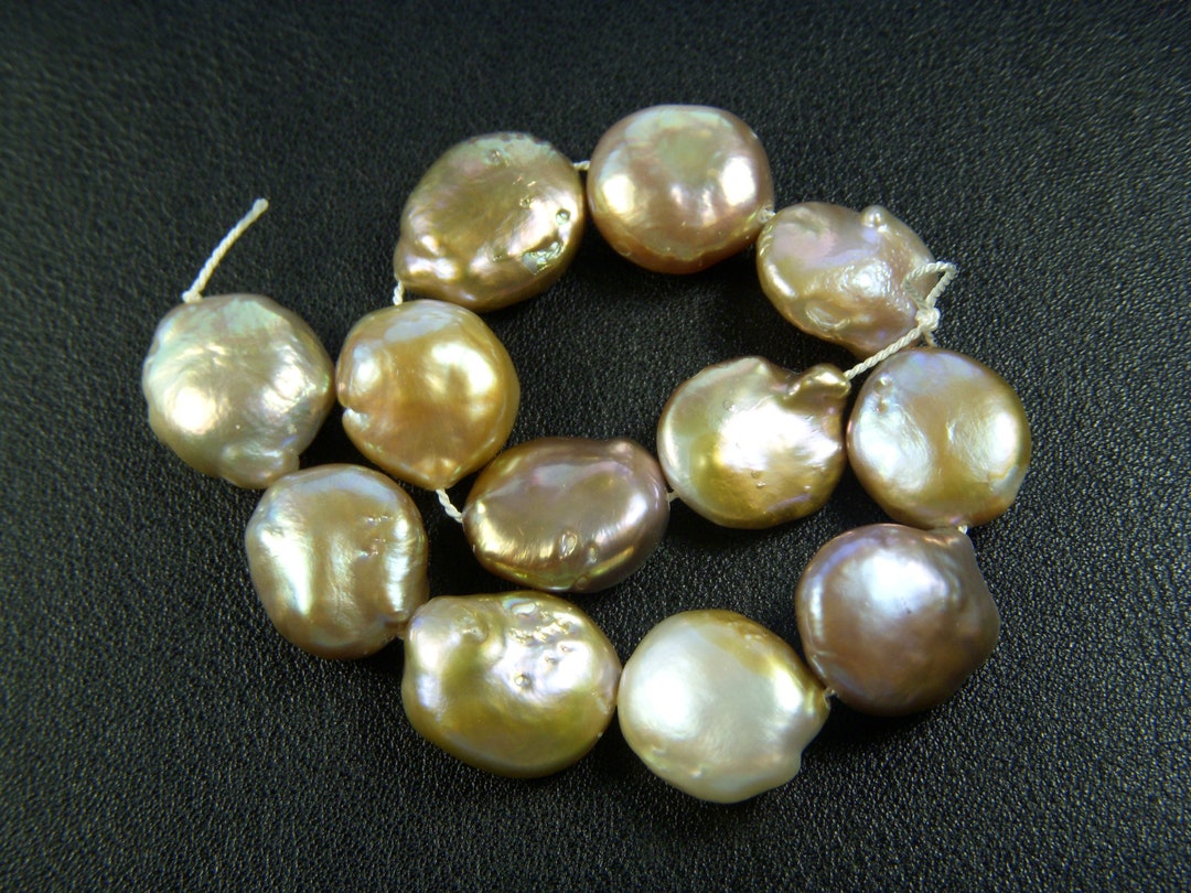 Large Freshwater Golden Coin Pearls - Full Set - 13 to 15mm - 7 Inches ...
