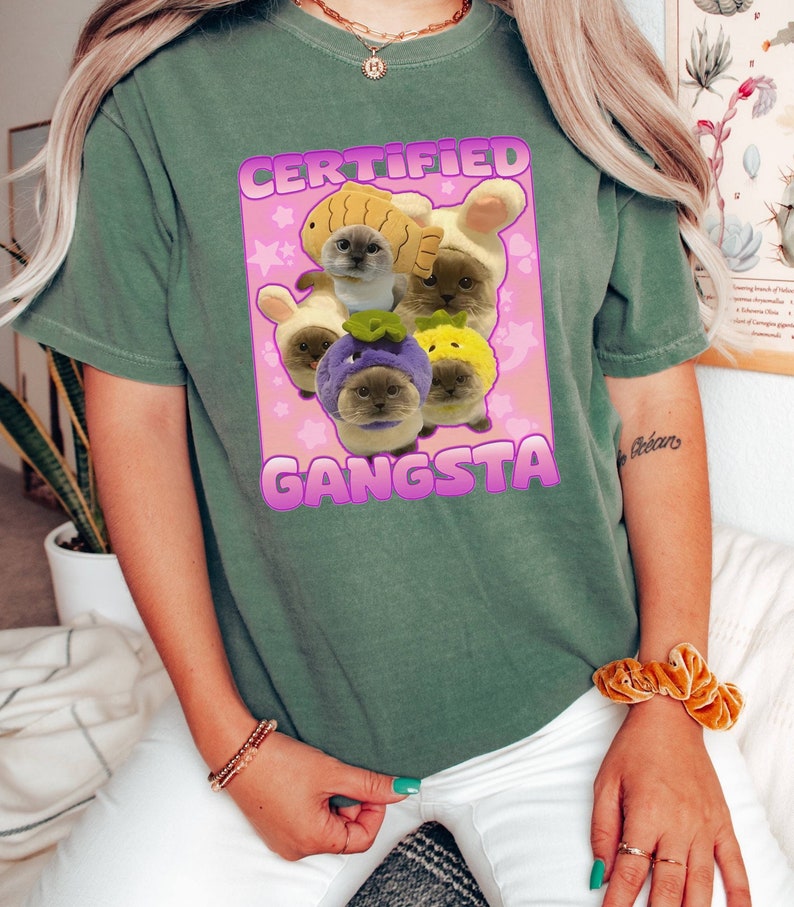 Certified Gangsta Funny Cat Meme T-png Gift for Her, Goofy Ahh Tee Png ...