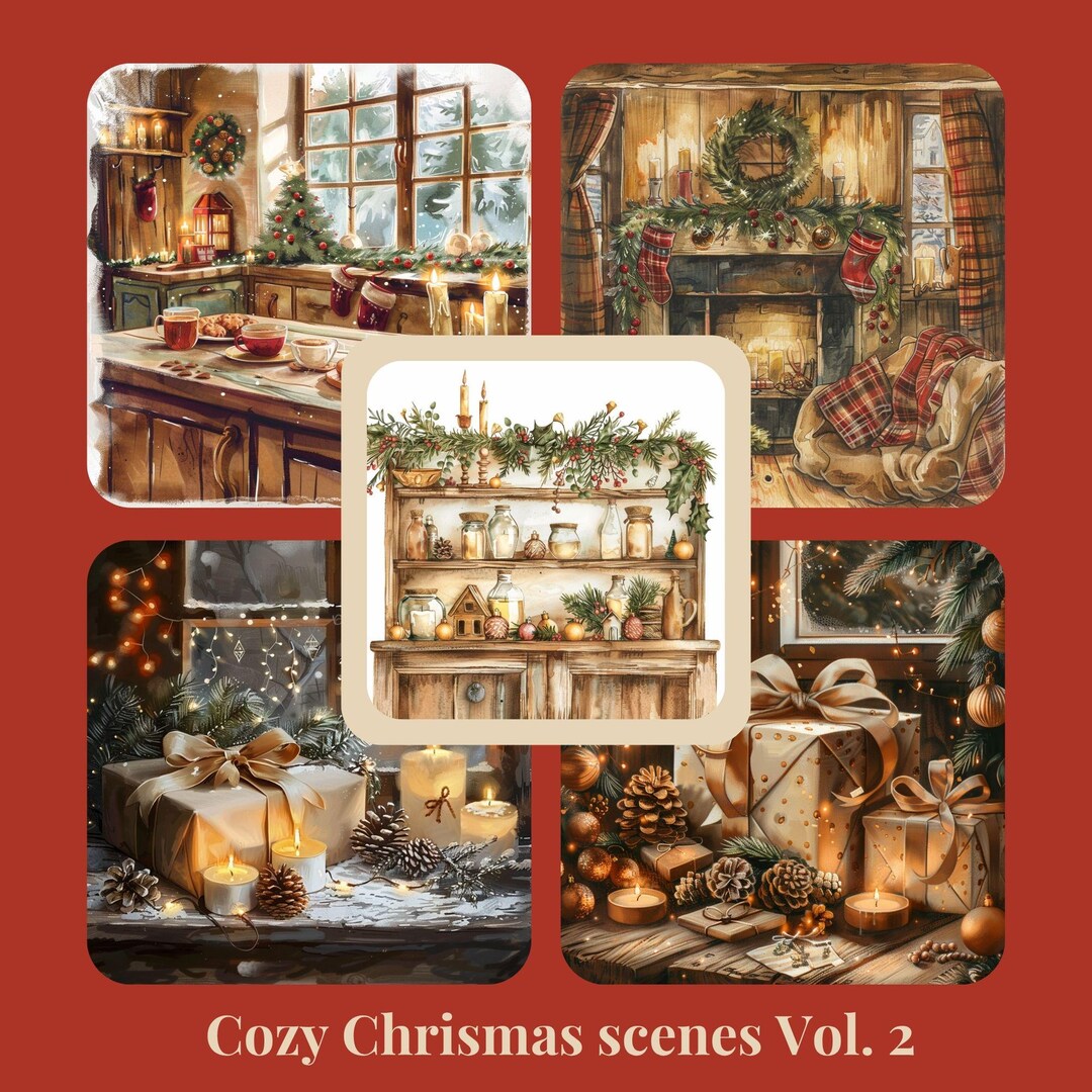 Cozy Christmas Scenes Mini Kit Vol. 2, 5 Printable Christmas Papers ...