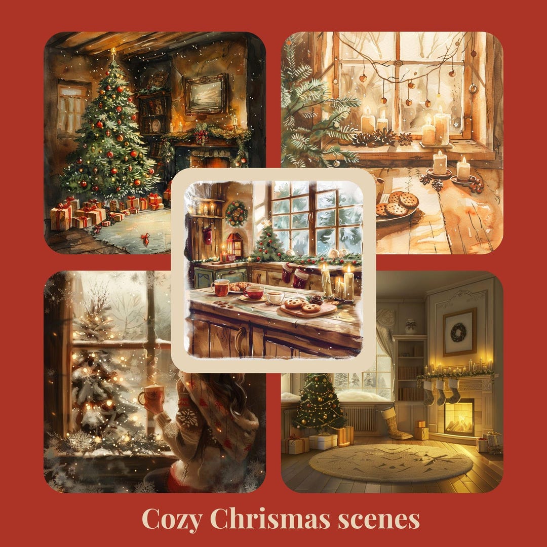 Cozy Christmas Scenes, Digital Paper Pack, Warm Winter Backgrounds for ...