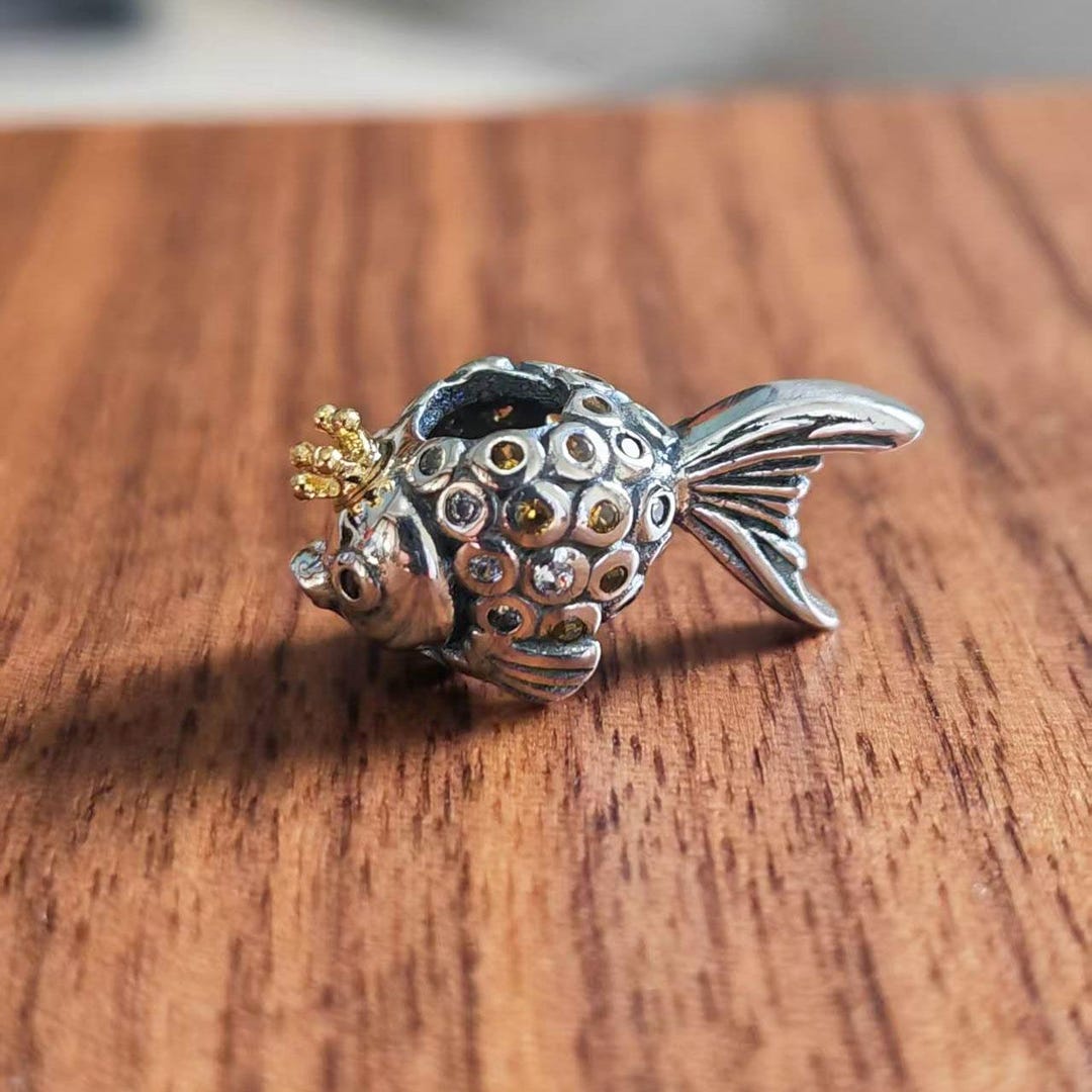 Gold Crown Fish Charm: Sterling Silver Yellow Cubic Zirconia Pendant - Etsy