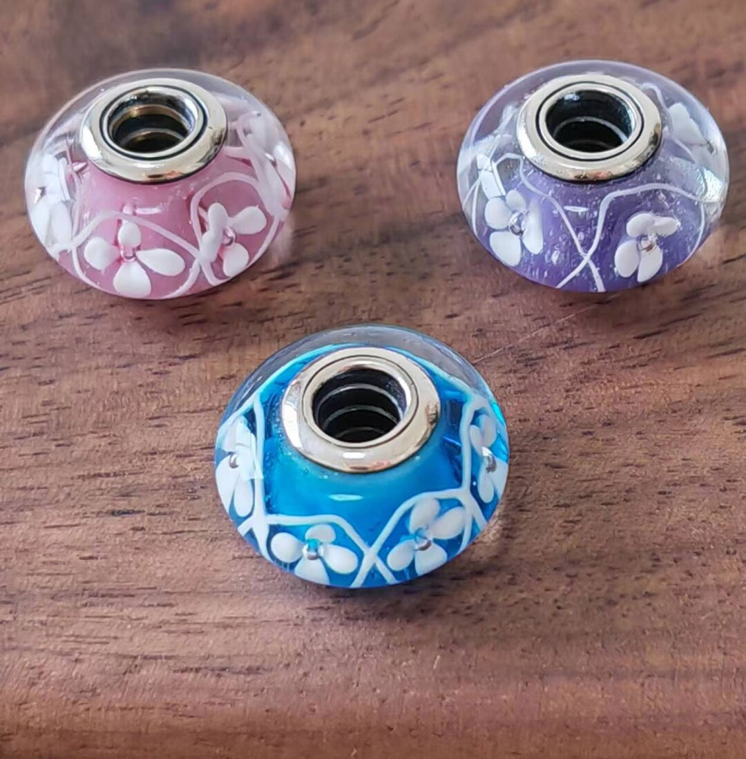 Field of Flowers Murano Glass Bead Charm 925 Sterling Silver Core Fits ...