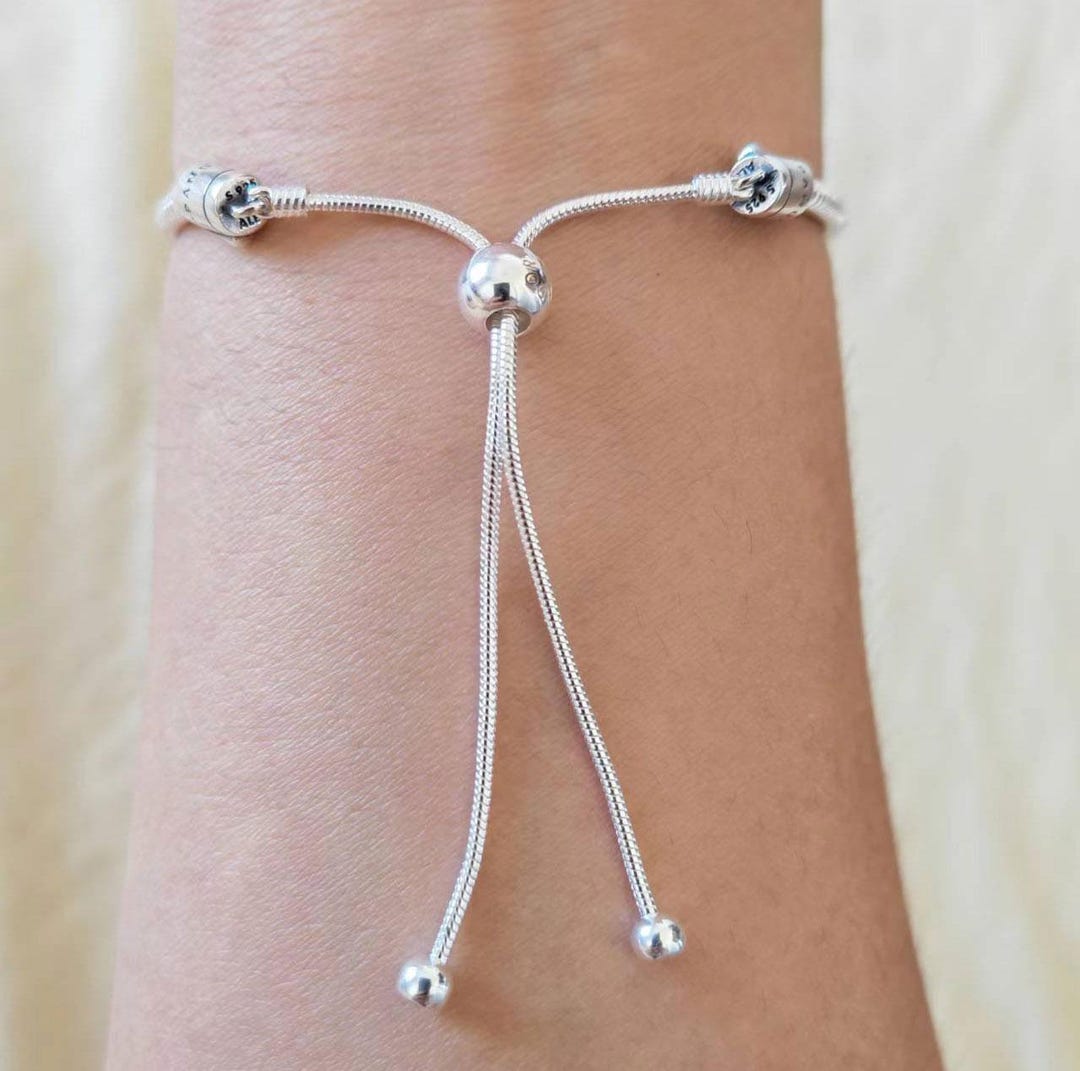 Sterling Silver Snake Chain Slider Bracelet: Cubic Zirconia Accents ...