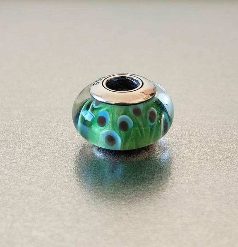 Peacock Pattern Green Murano Glass Bead for Pandora Bracelet - Etsy