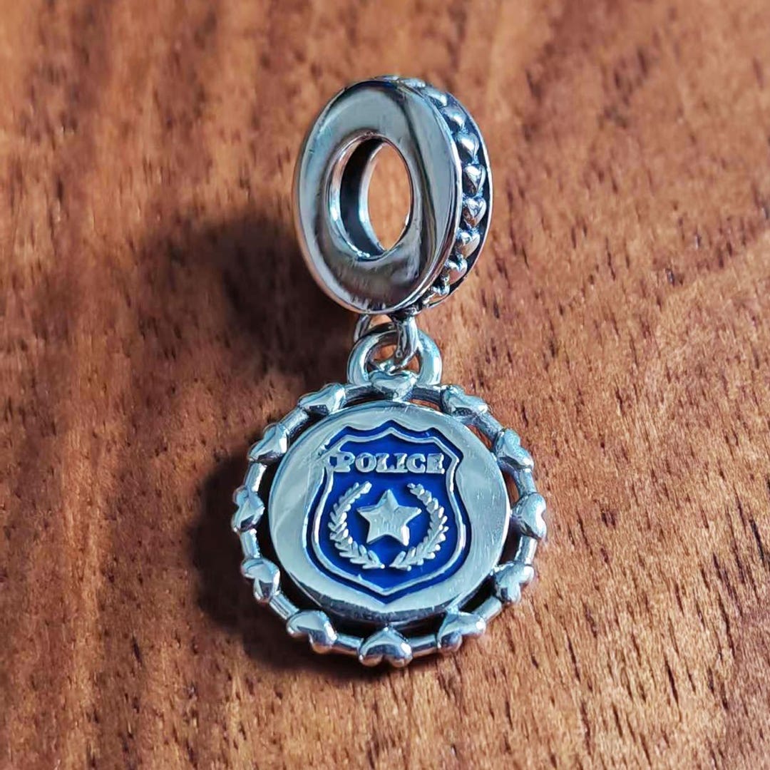 Sterling Silver Police Badge Charm: Blue Enamel Pandora Bead - Etsy