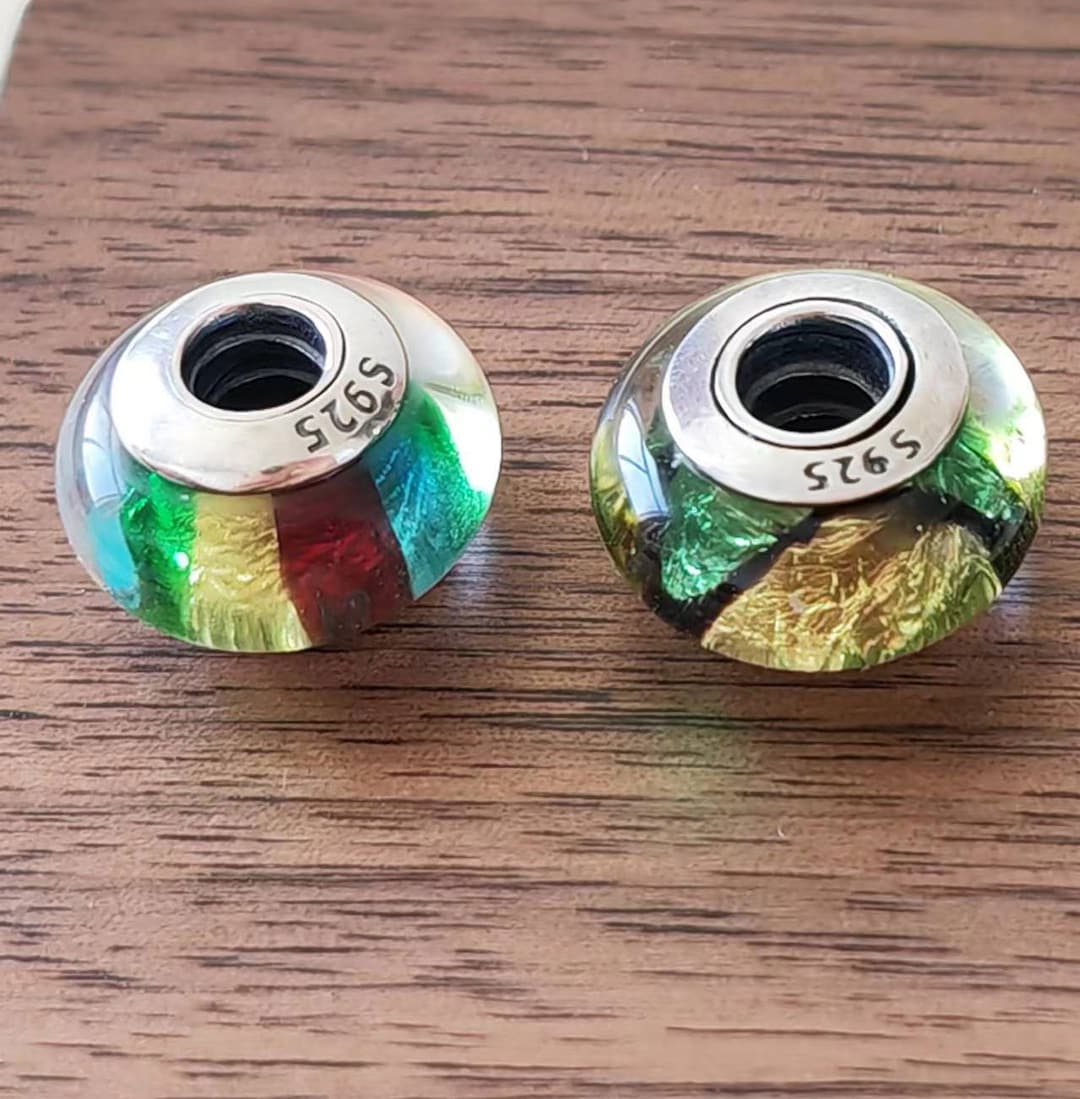 Rainbow & Aurora Murano Glass Bead Charm,handmade Glass Beads,925 Sterling Silver Core,fits ...