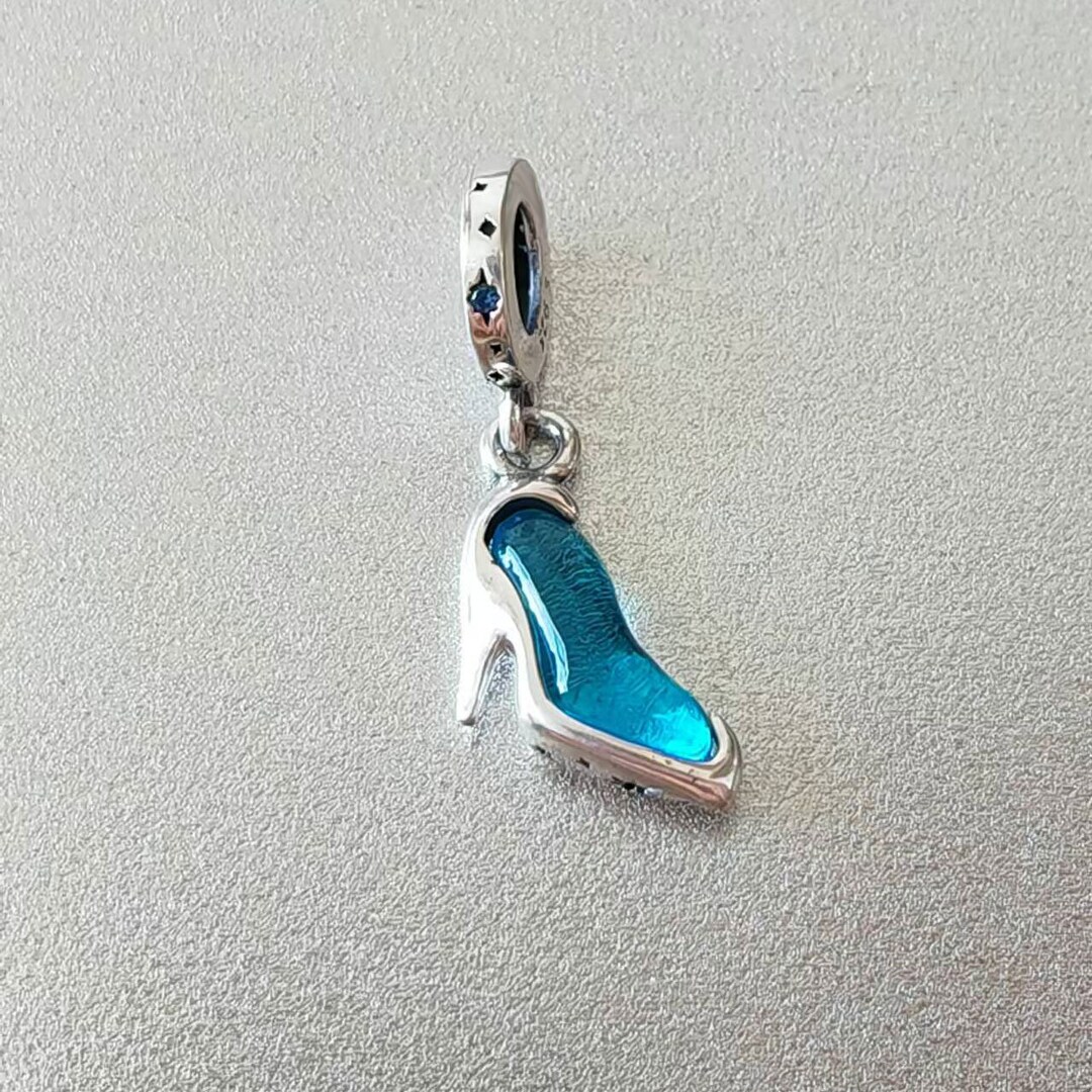 Cinderella Glass Slipper Charm, Sterling Silver, Crystal Bead Pendant ...
