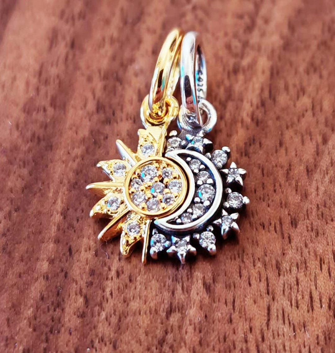 Two-tone Splittable Sun & Moon Double Dangle Charm Bead,925 Sterling ...