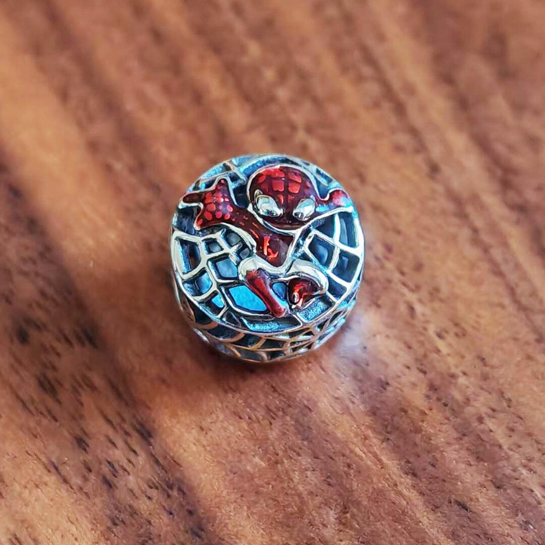 Spider Man Soaring City Dangle Charm,925 Sterling Silver Red Enamel ...