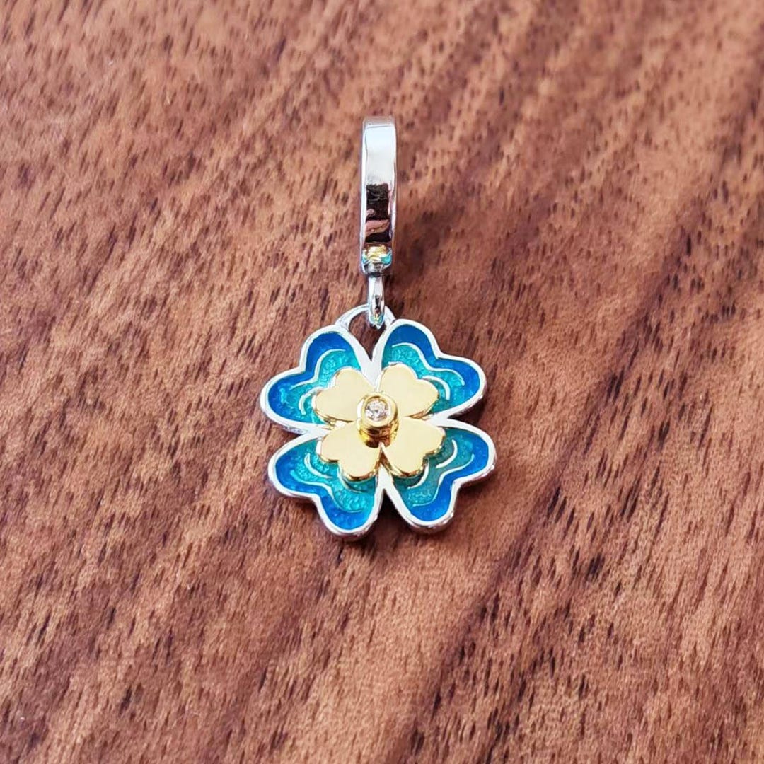 Spinning Four Leaf Clover Charm, Sterling Silver Enamel Dangle Pendant ...