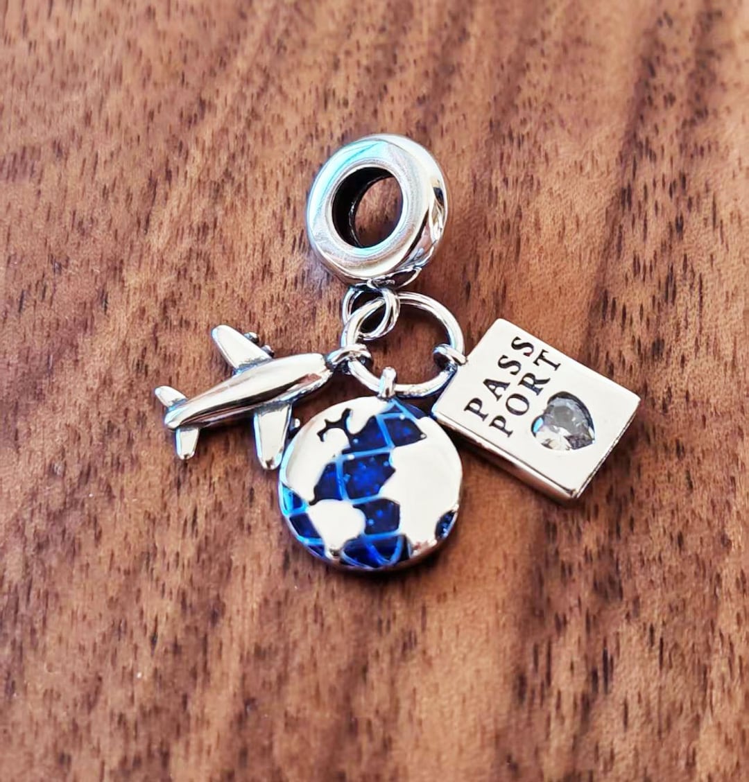 Sterling Silver Travel Charm, Passport, Globe, Airplane Dangle - Etsy