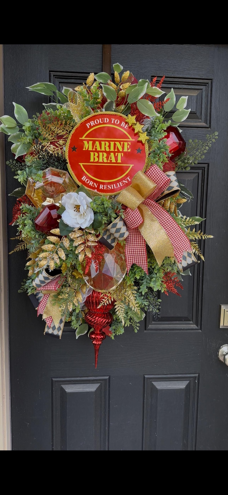 Marine Brat Wreath | Proud Military Family Door Hanger, Red Gold Decor ...
