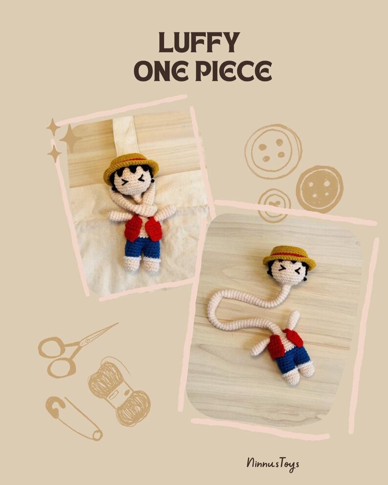 Luffy Long Neck Keychain Pattern PDF for Digital Crochet Amigurumi ...