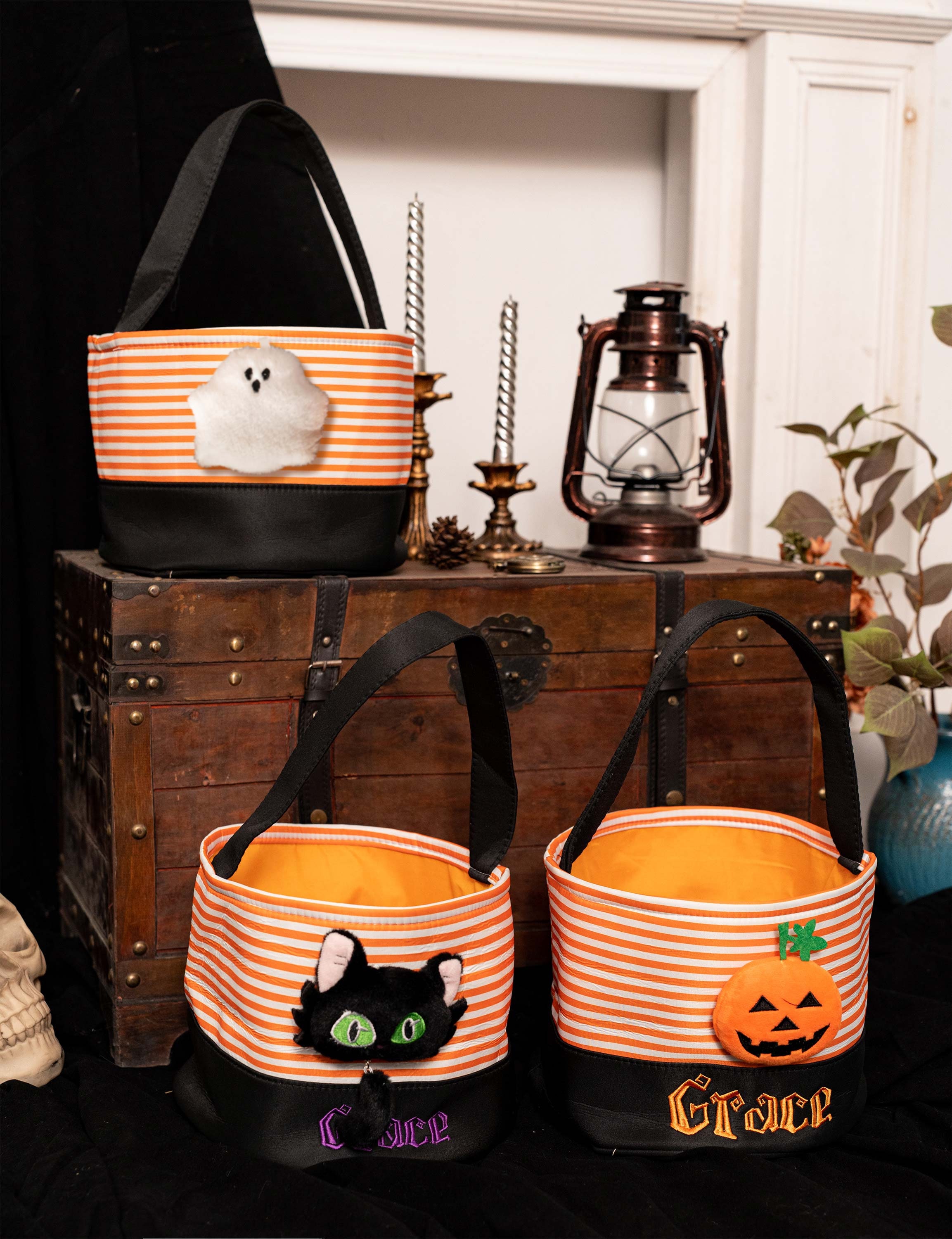 Halloween Embroidered Basket, Halloween Candy Basket, Trick-or-treat ...