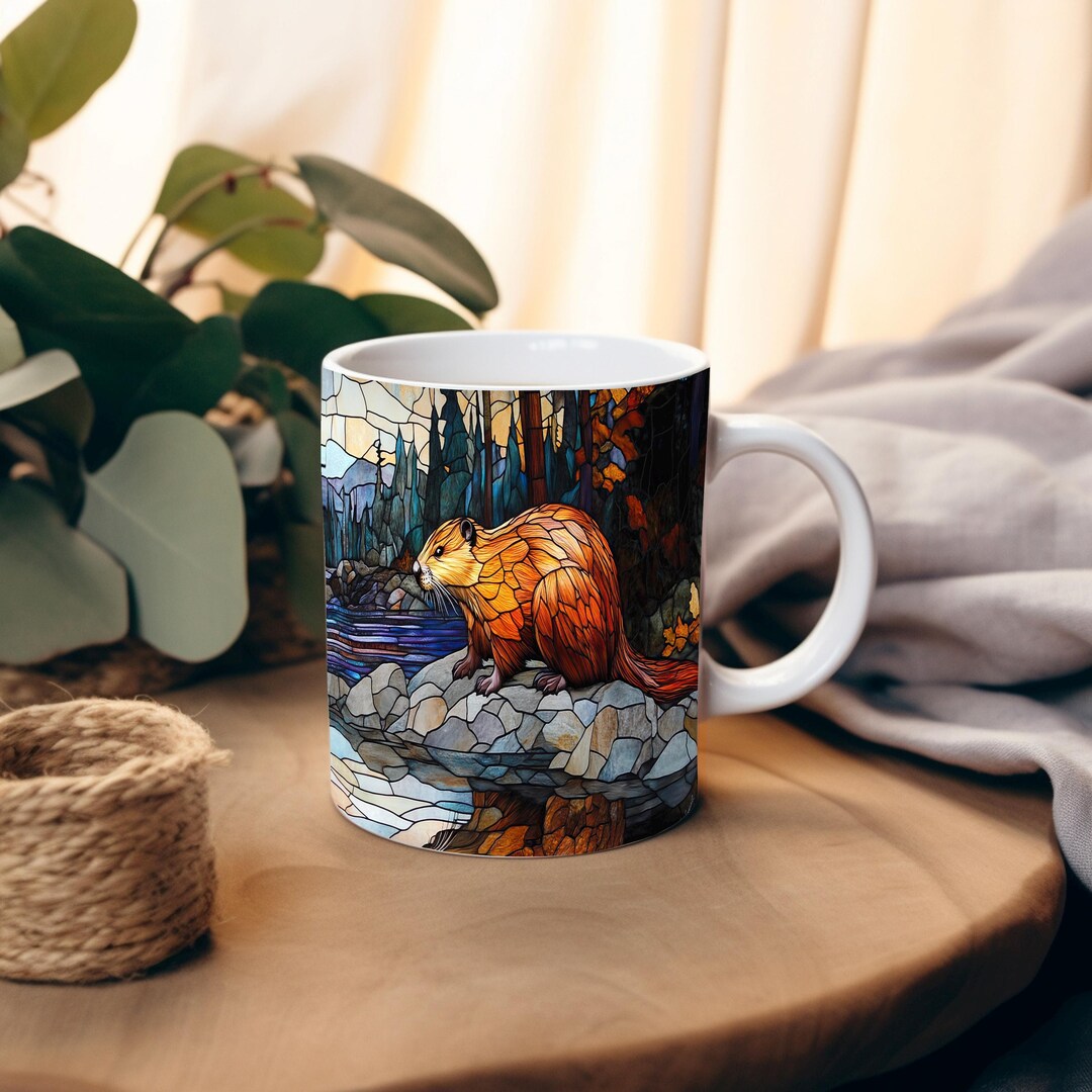 Stained Glass Beaver Mug | Beaver Cup | Colorful Wildlife Coffee Cup ...