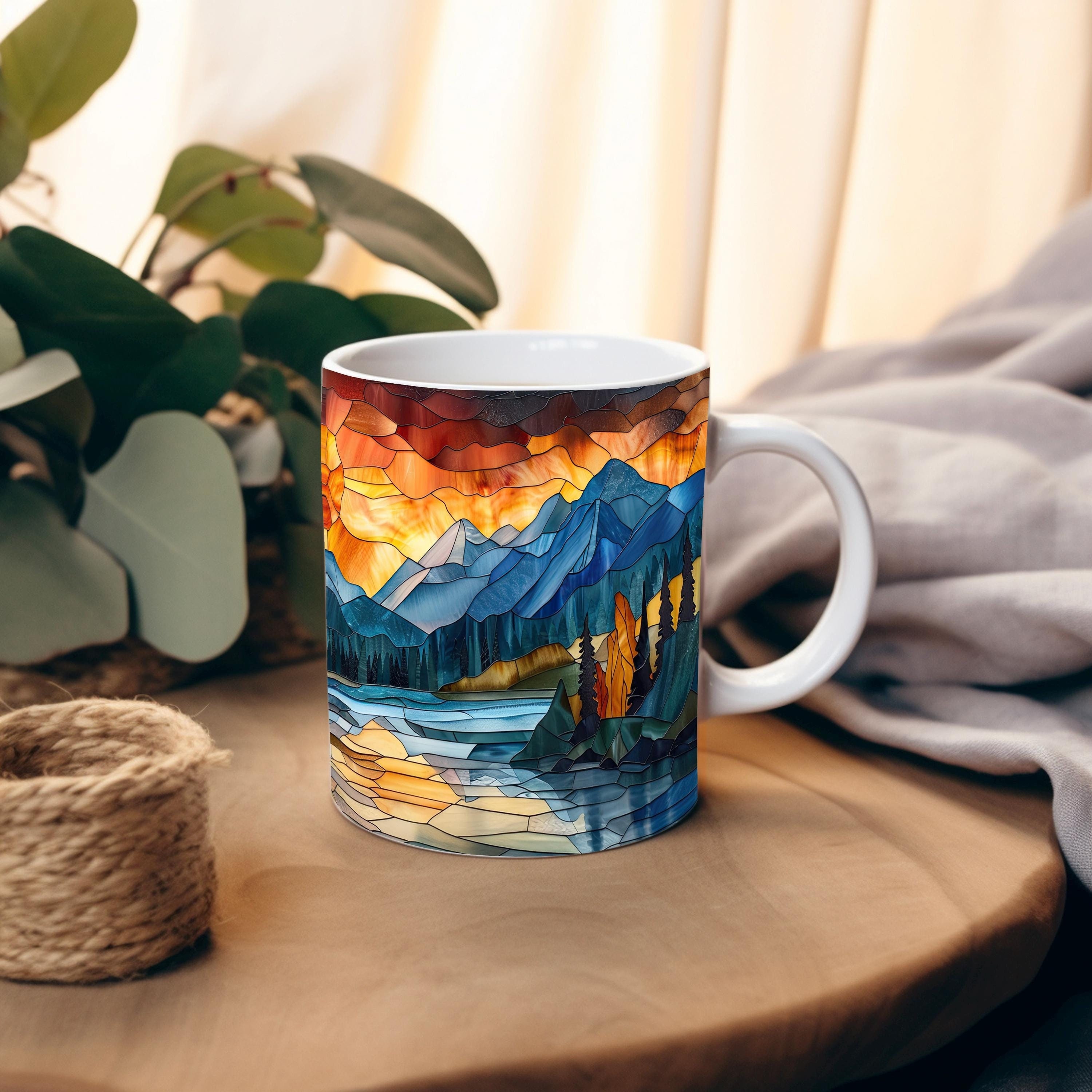 Stained Glass Mountain Range Mug | Unique Ceramic Cup for Nature Lovers ...