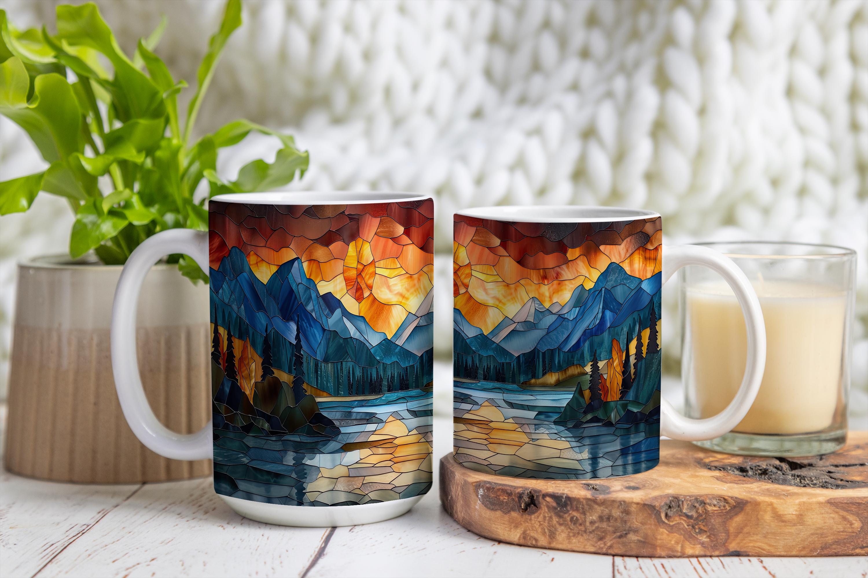 Stained Glass Mountain Range Mug | Unique Ceramic Cup for Nature Lovers ...