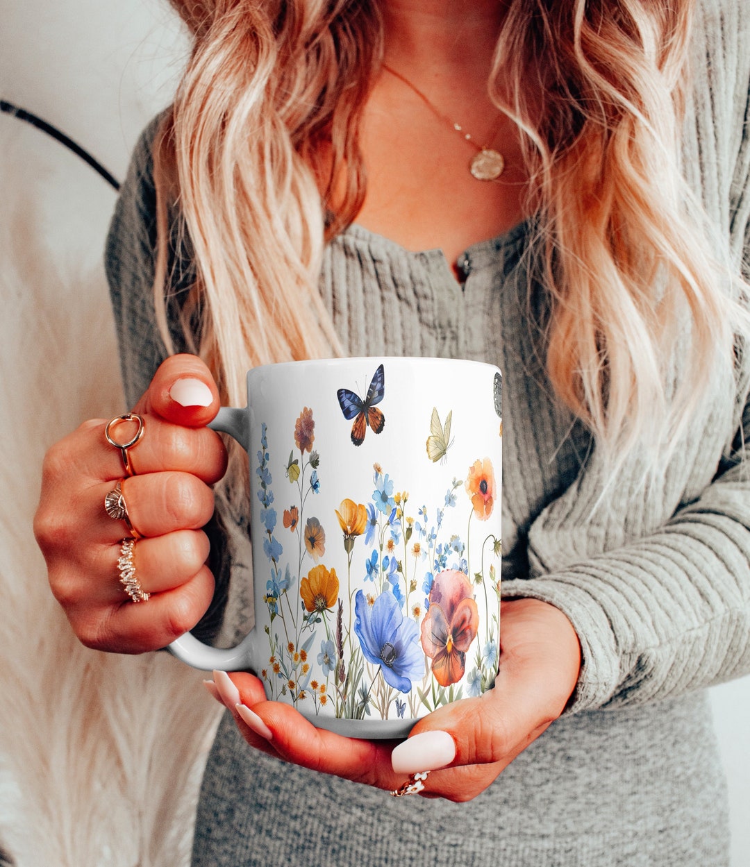 Wildflowers and Butterflies Coffee Mug | Floral Butterfly Mug | Gift ...