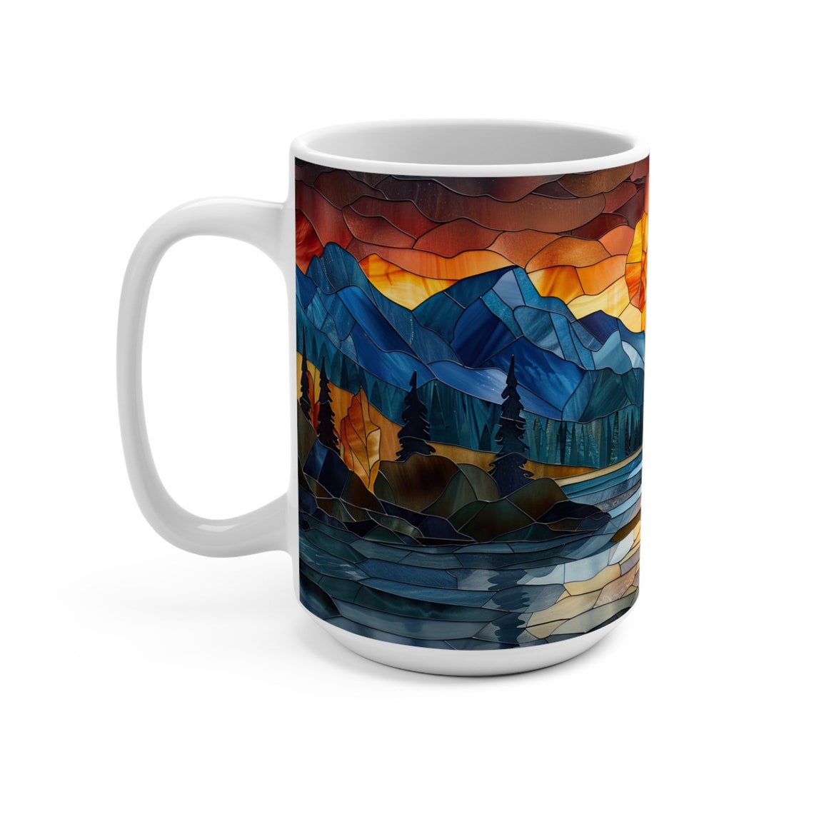 Stained Glass Mountain Range Mug | Unique Ceramic Cup for Nature Lovers ...