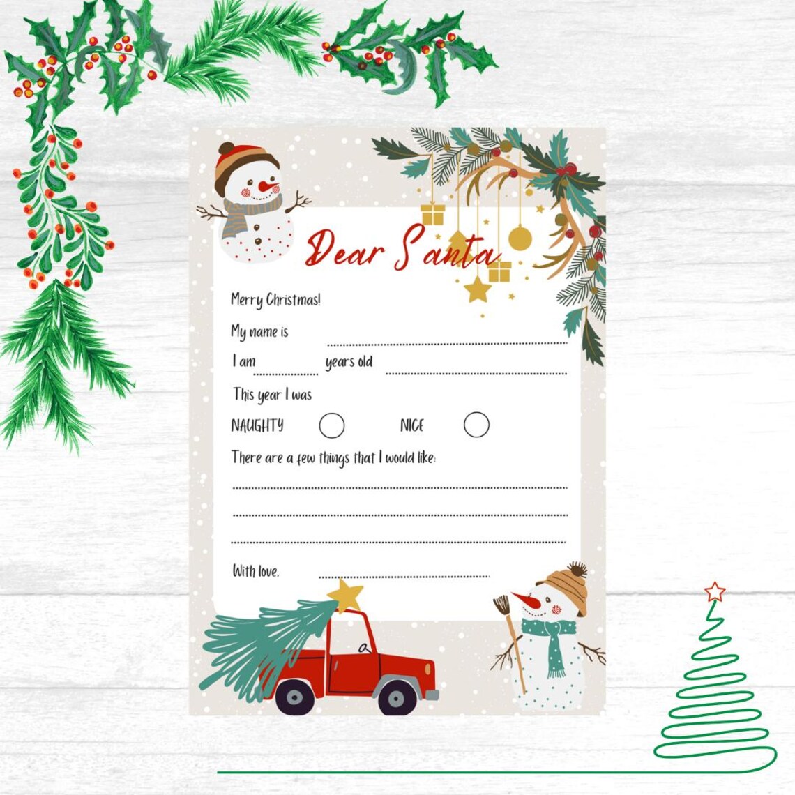 Letter to Santa, Printable Dear Santa Letter, Santa Wish List ...