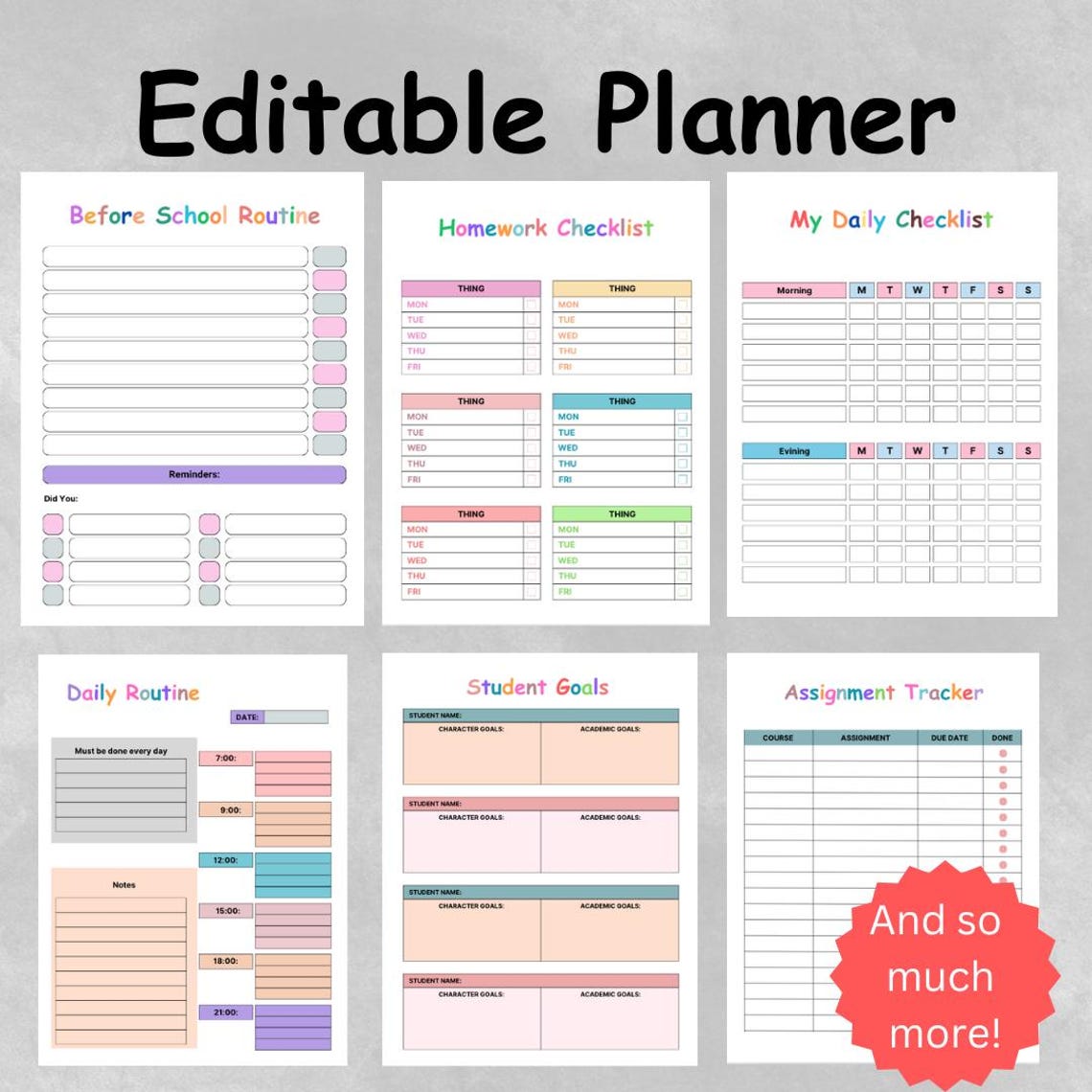 Editable Kids School Planner 2024-2025, Study Planner for Kids ...