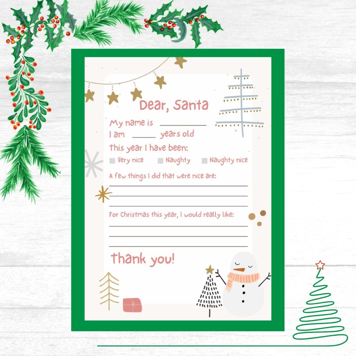 Letter to Santa, Printable Dear Santa Letter, Santa Wish List ...
