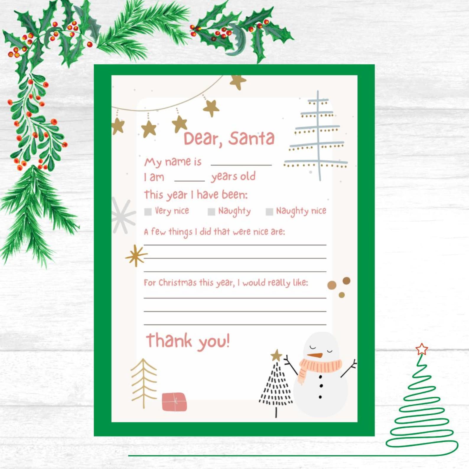Letter to Santa, Printable Dear Santa Letter, Santa Wish List ...