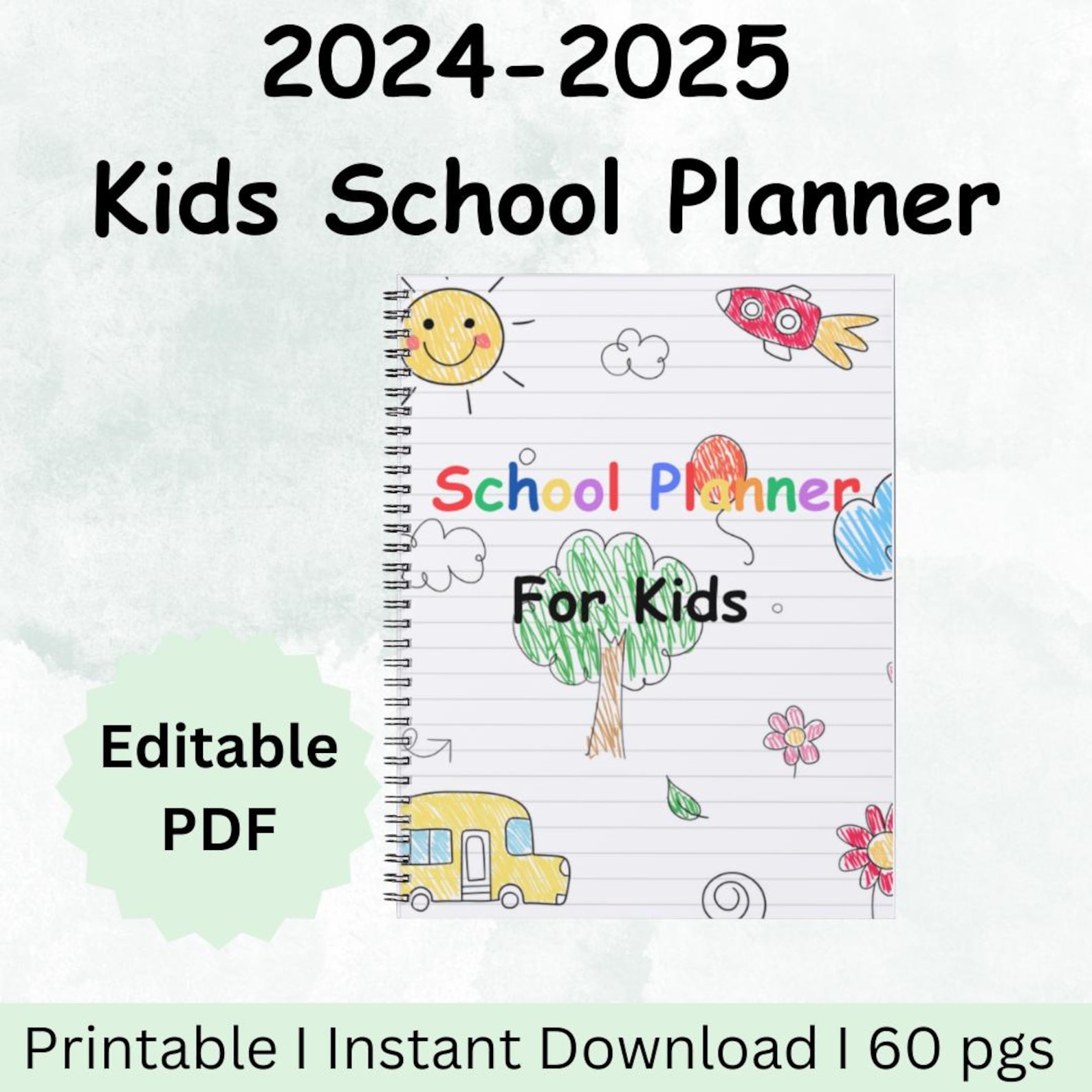 Editable Kids School Planner 2024-2025, Study Planner for Kids ...