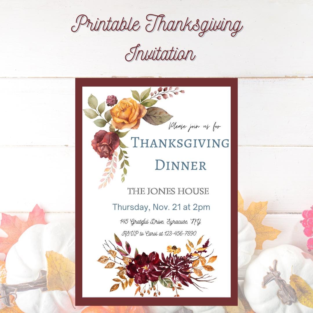 Editable Thanksgiving Dinner Invitation, Printable Thanksgiving ...