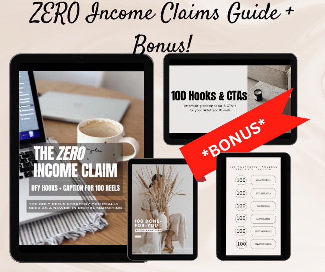 Zero Income Claim Guide & Instagram Growth Bundle Faceless Marketing, 100 IG Reels W/ Hooks and ...