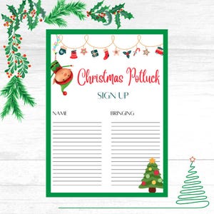Christmas Potluck Sign up Sheet Template Editable, Printable Xmas ...