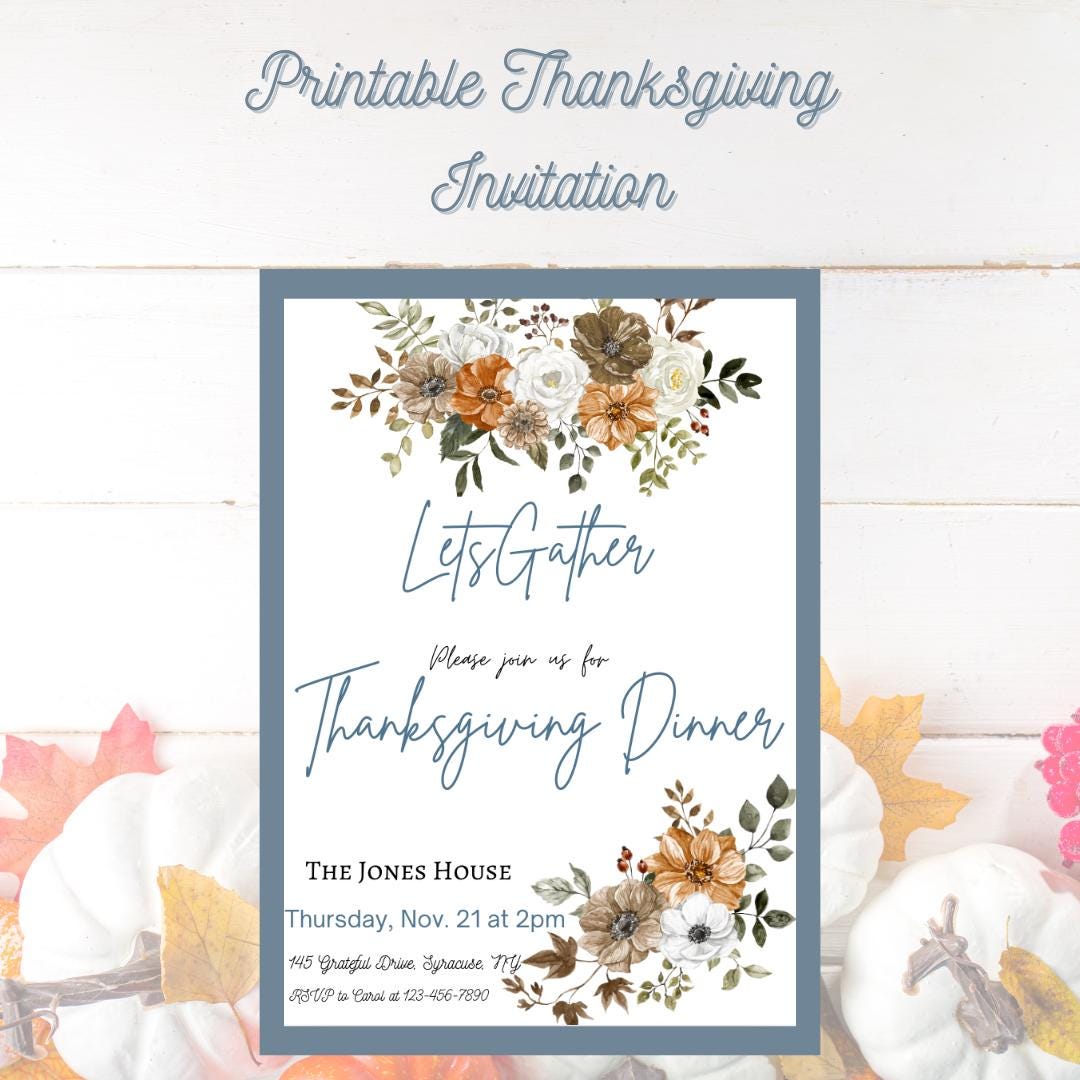 Editable Thanksgiving Dinner Invitation, Printable Thanksgiving ...