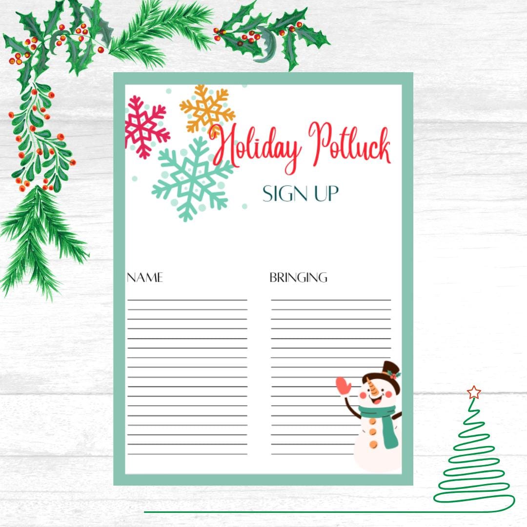 Holiday Potluck Sign up Sheet Template Editable, Printable Christmas ...