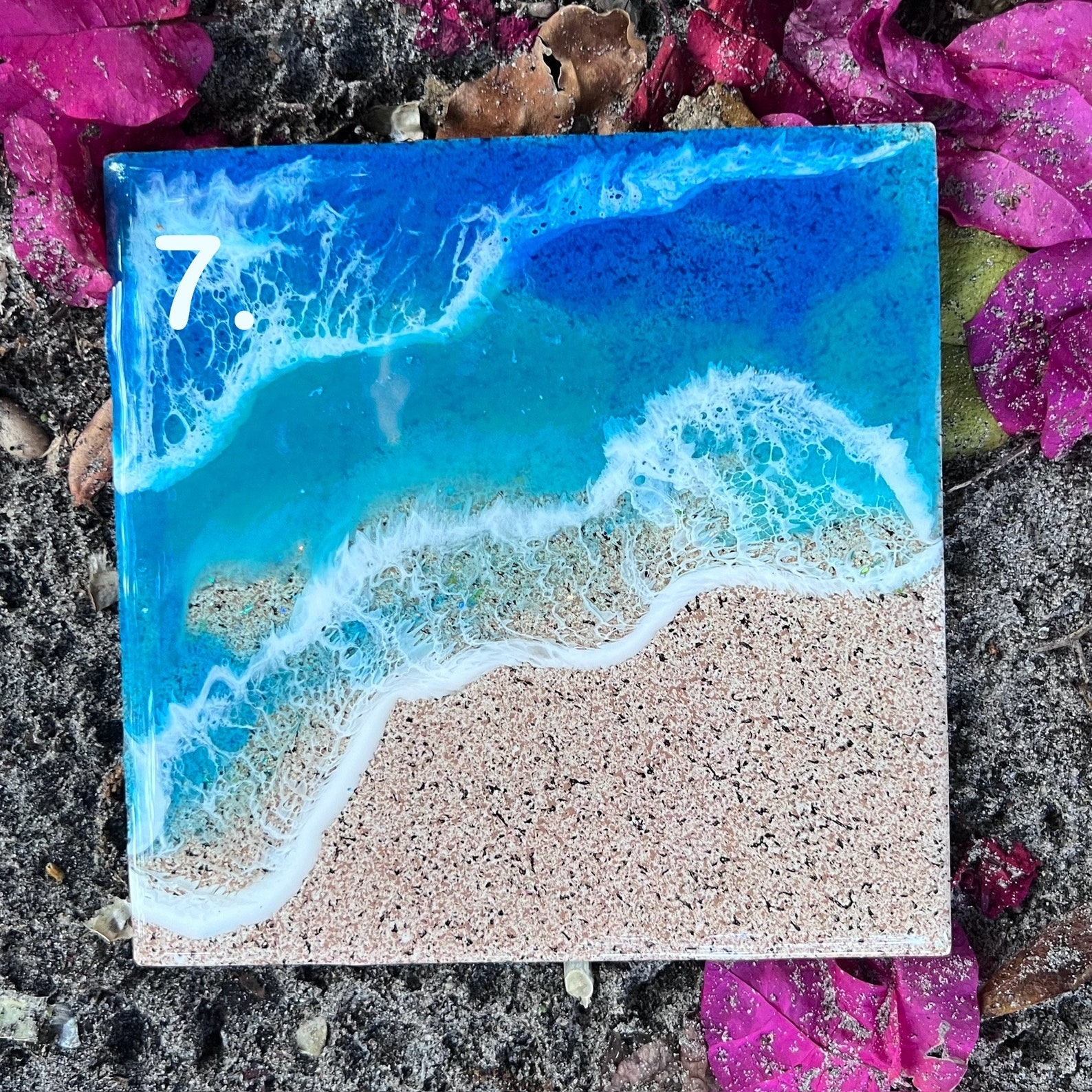 Beach Ocean Resin Art Tiles, Coasters, or Trivets . 6x6 Inch Hand ...