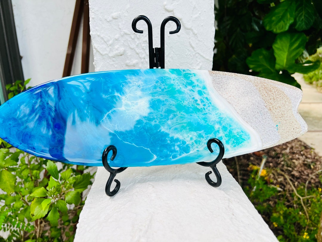 Surfboard Wall Art. Hand Painted Resin Waves and Ocean. 16 Inches. Hang ...