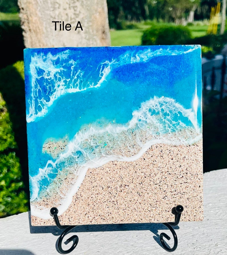 Beach Ocean Resin Art Tiles Coasters or Trivets . 6x6 Inch - Etsy