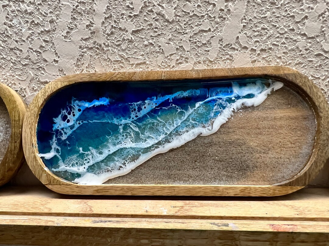 Trinket Trays 12x5 Inches, Handpainted Resin Oceans. Coastal Decor ...