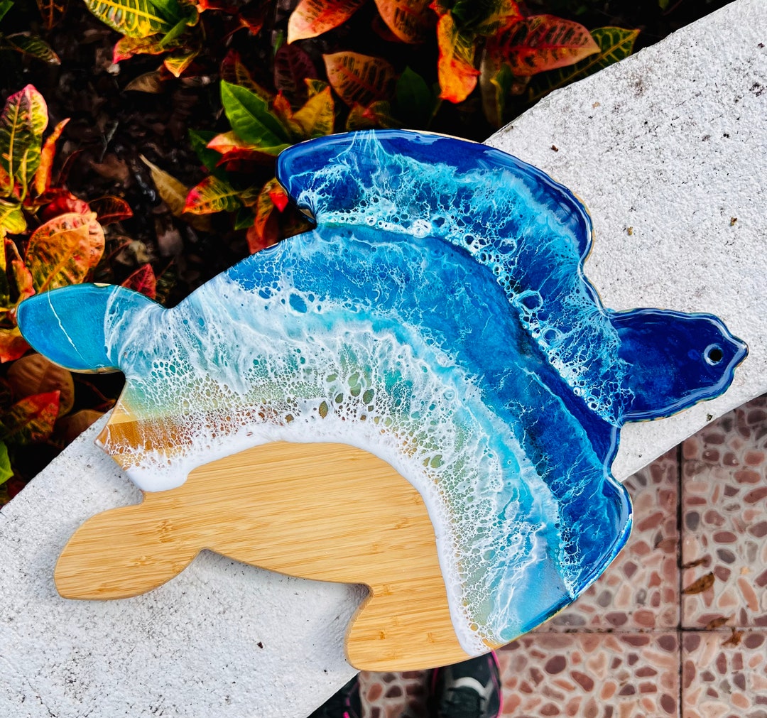 Sea Turtle Bamboo Charcuterie Board With Ocean Themed Resin Handpainted ...